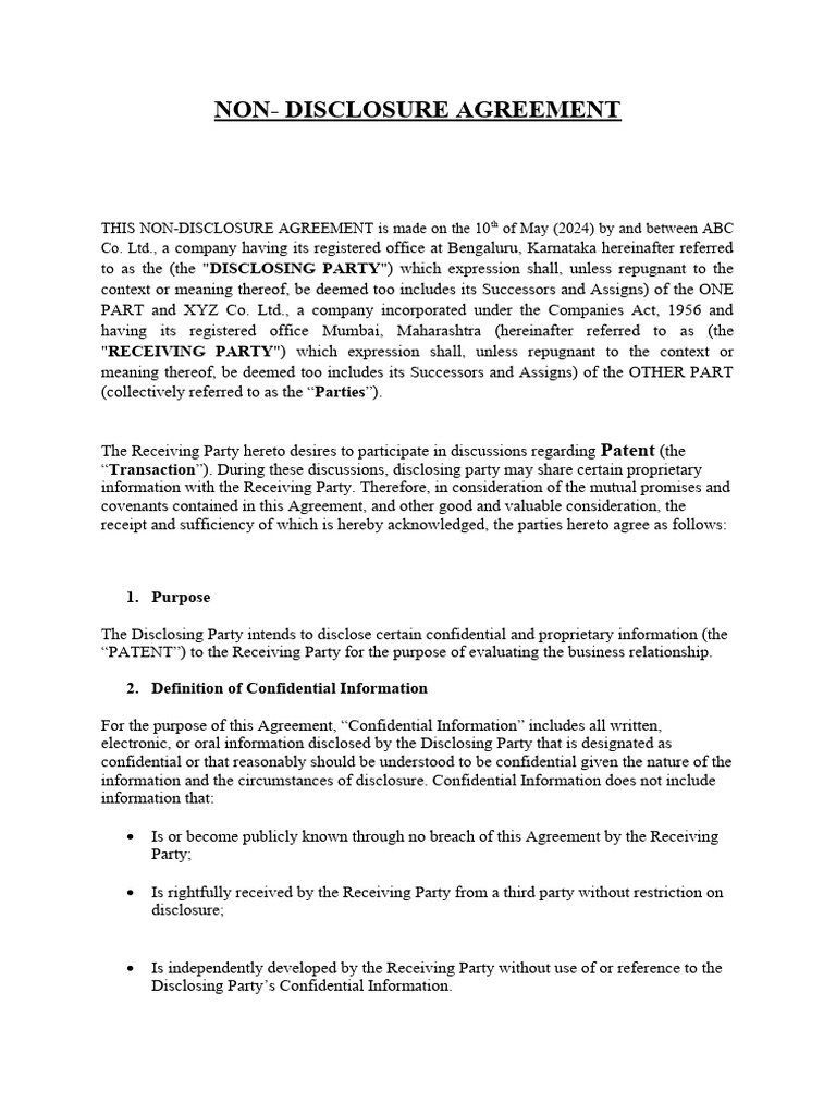 NON Disclosure Agreement | PDF | Confidentiality | Non Disclosure Agreement