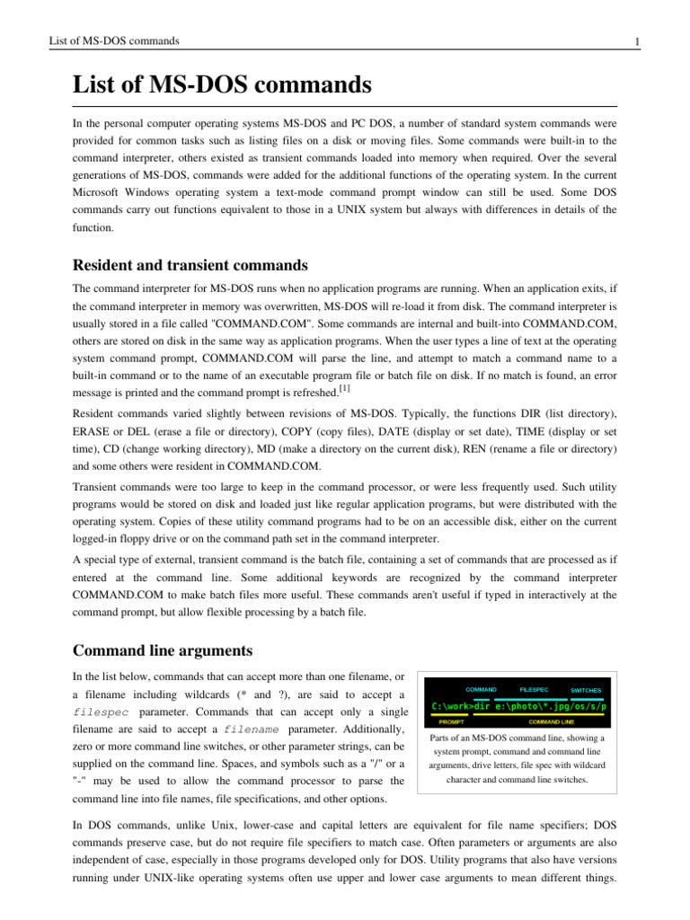 List of MS-DOS Commands: Resident and Transient Commands | PDF | Command Line Interface | Dos