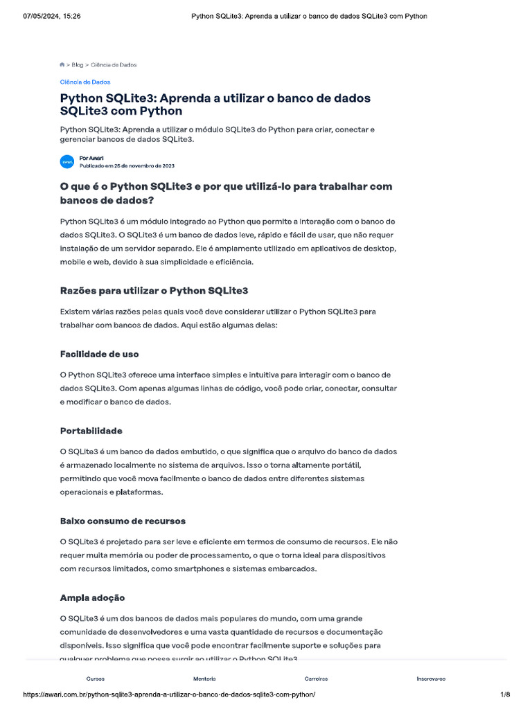 Python Sqlite3 Aprenda A Utilizar O Banco De Dados Sqlite3 Com Python Pdf