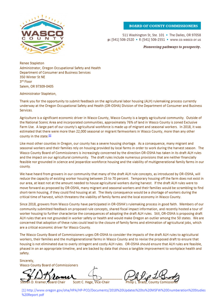 Wasco County Commissioners ALH Rulemaking | PDF | Migrant Worker | Farmworker