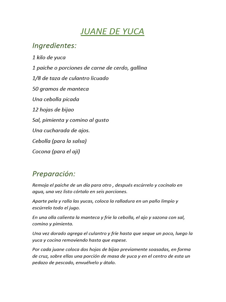 Receta Tradicional de Juane de Yuca | PDF | Cilantro | Carne