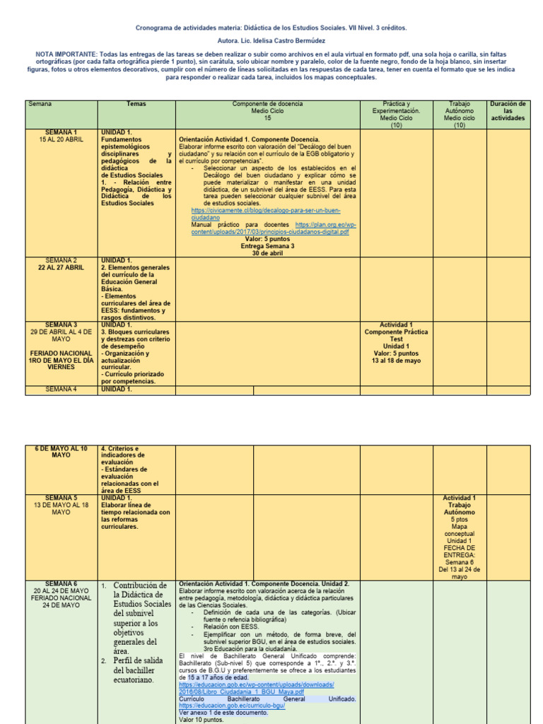 2024 Nuevo Cronograma. Didáctica de Los Estudios Sociales .Aula Soporte ...
