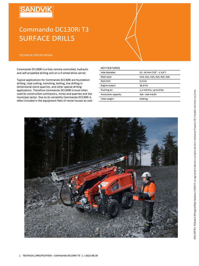 Dc130ri t3 Specification Sheet English | PDF | Drilling | Drill