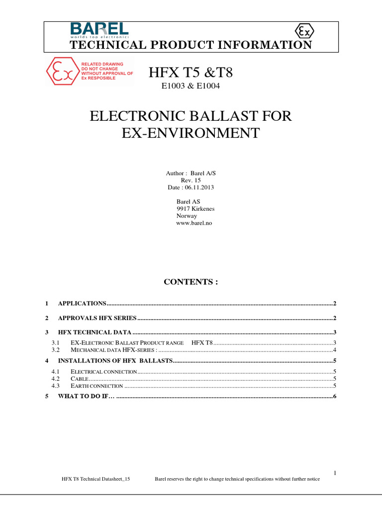 HFX T8 T5 Technical Datasheet 15 Ex | PDF | Electrical Connector | Vacuum Tube