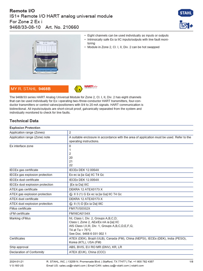 Ex Single Data Sheet Is1 - Remote I o Hart Analog Universal Module For ...