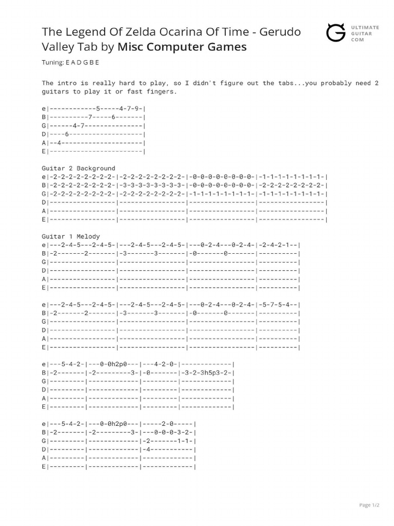 The Legend of Zelda Ocarina of Time - Gerudo Valley Tab | PDF