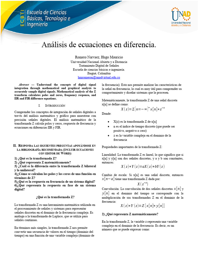 Hugo Mauricio Romero Narvaez 208052 - 24 Tarea 3 | PDF | Circunvolución | Matemáticas