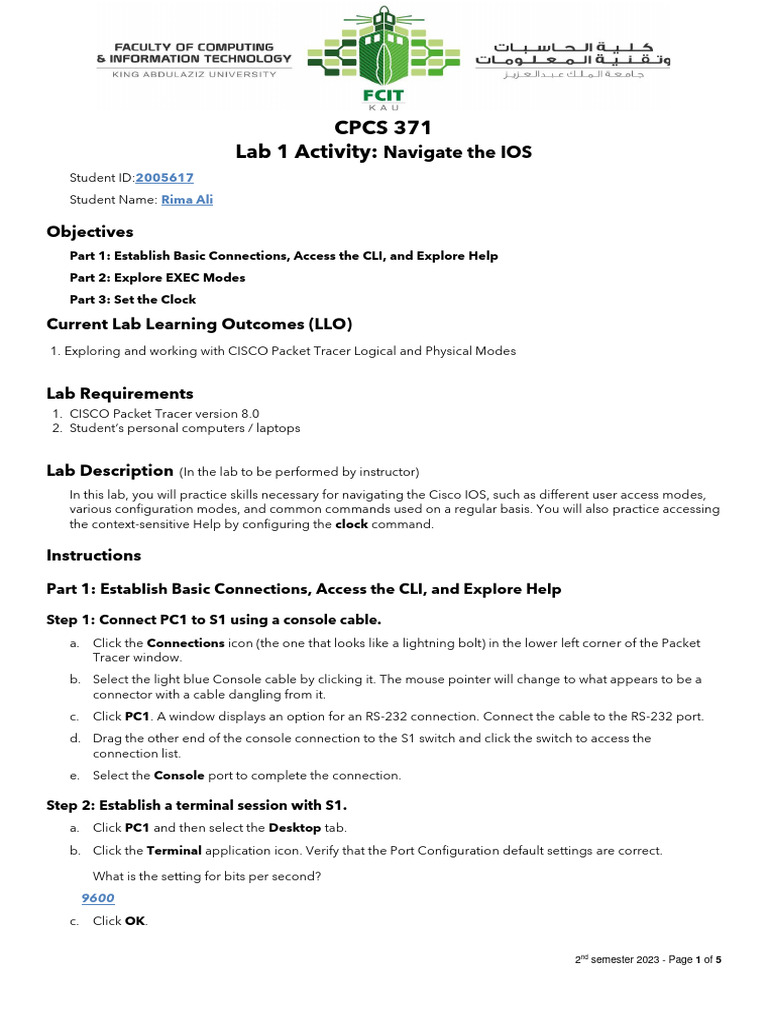 CPCS 371 Lab 1 Activity:: Navigate The IOS | Download Free PDF | Command Line Interface | Icon ...