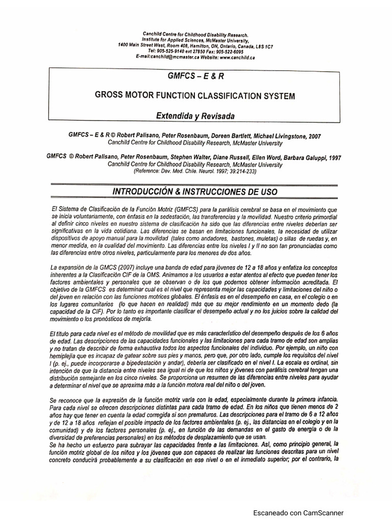 GMFCS - Paralisis Cerebral | PDF