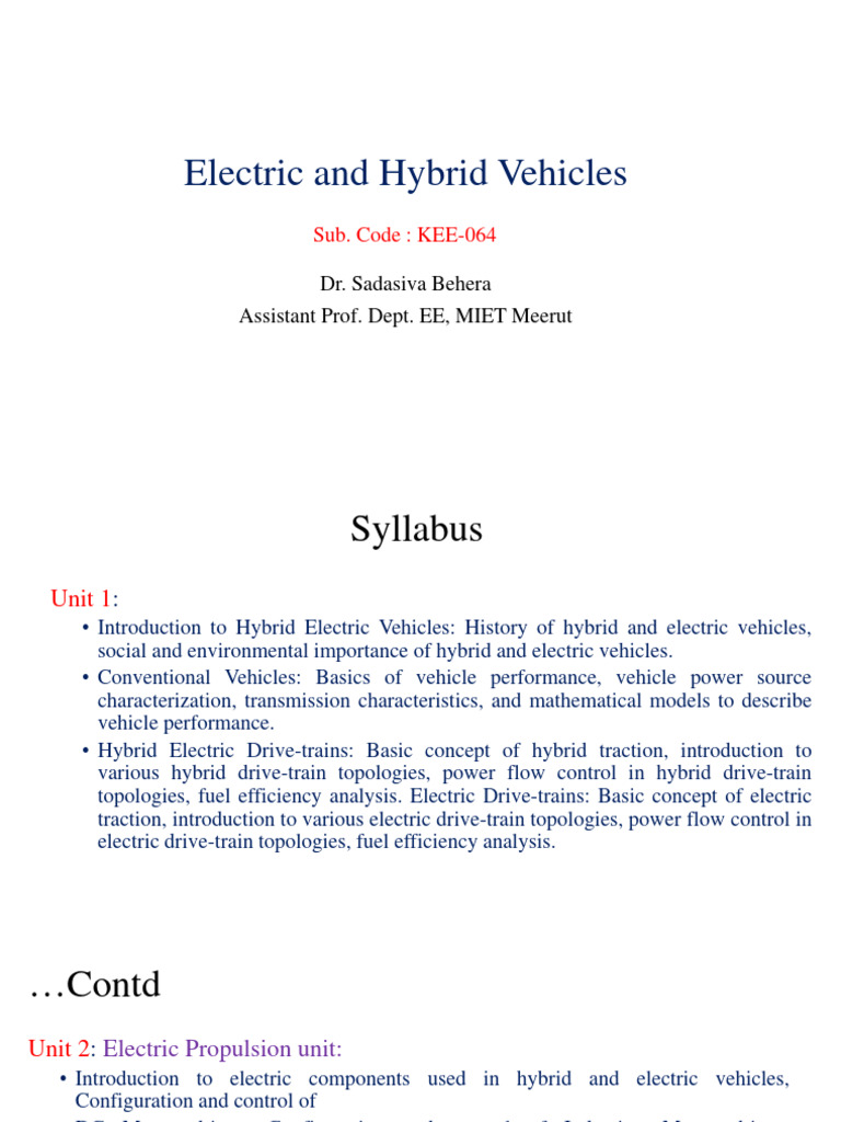 Presentation HEV - Unit1 | PDF | Electric Vehicle | Hybrid Electric Vehicle