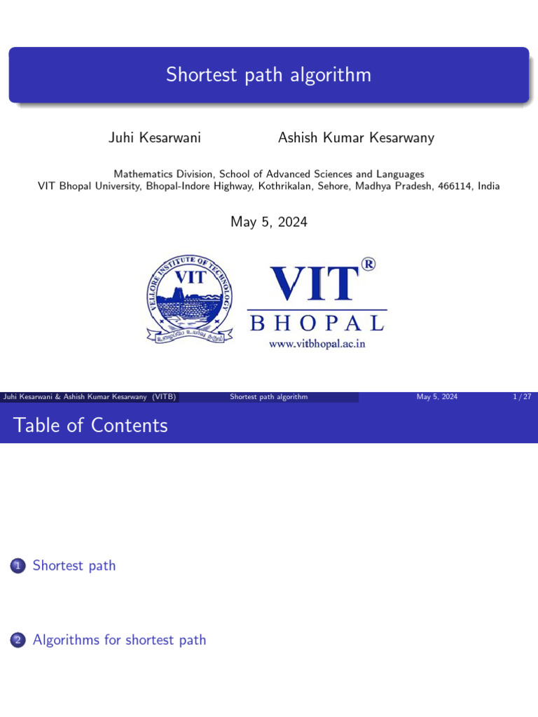 Shortest Path Algorithm: Juhi Kesarwani Ashish Kumar Kesarwany | PDF ...