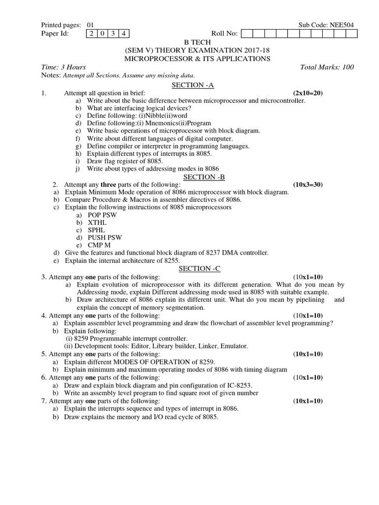Microprocessor Paper 17-18 | Download Free PDF | Assembly Language ...