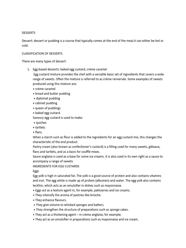 DESSERTS Level 4 Notes | PDF | Custard | Desserts
