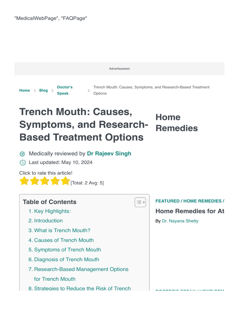 Trench Mouth Modalities of Treatment | PDF | Oral Hygiene | Mouth