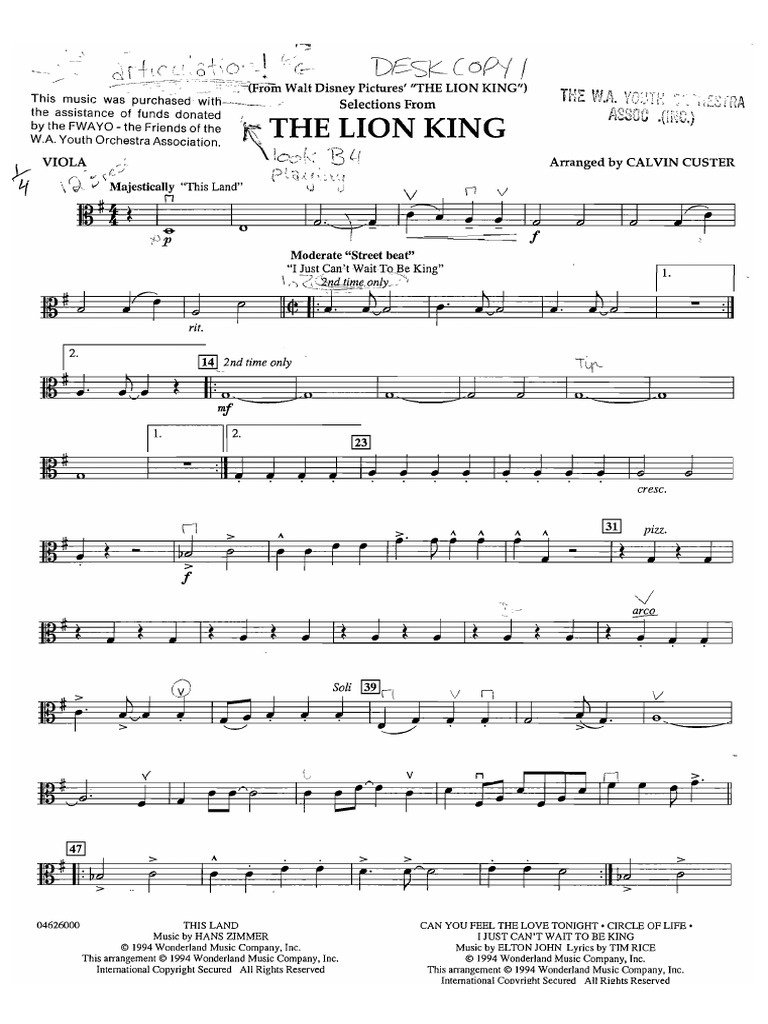 Lion King Part Viola | PDF