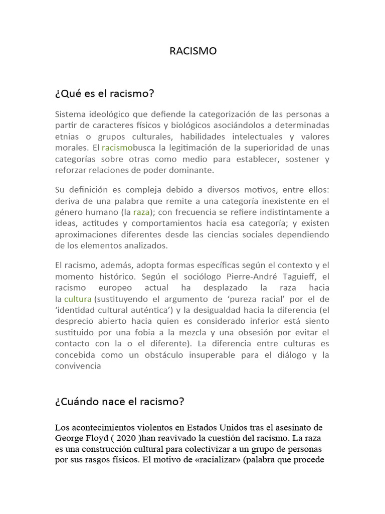 Racismo ¿Qué Es El Racismo? | PDF | Racismo | Discriminación y ...