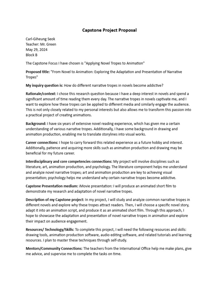 Capstone Project Proposal | PDF | Liberal Arts Education | Behavior ...