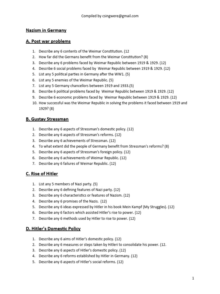 Weimar Republic and Nazi Germany Overview | PDF | Weimar Republic ...