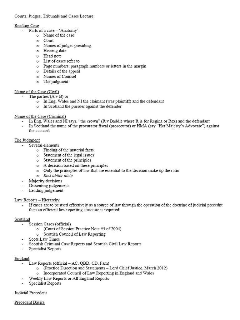 Courts, Judges, Tribunals and Cases Lecture | PDF | Precedent | Judge