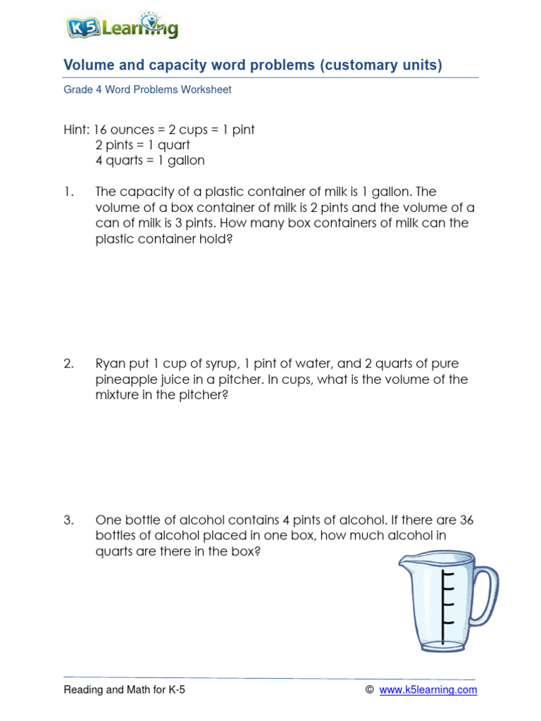 Grade 4 Volume Word Proble | PDF