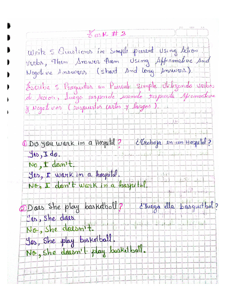 5 Preguntas en Presente Simple, Repuesta Corta y Largas | PDF