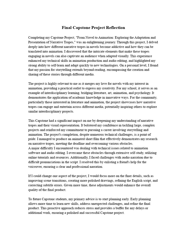 Novel to Animation: Capstone Reflection | PDF | Narrative | Storytelling
