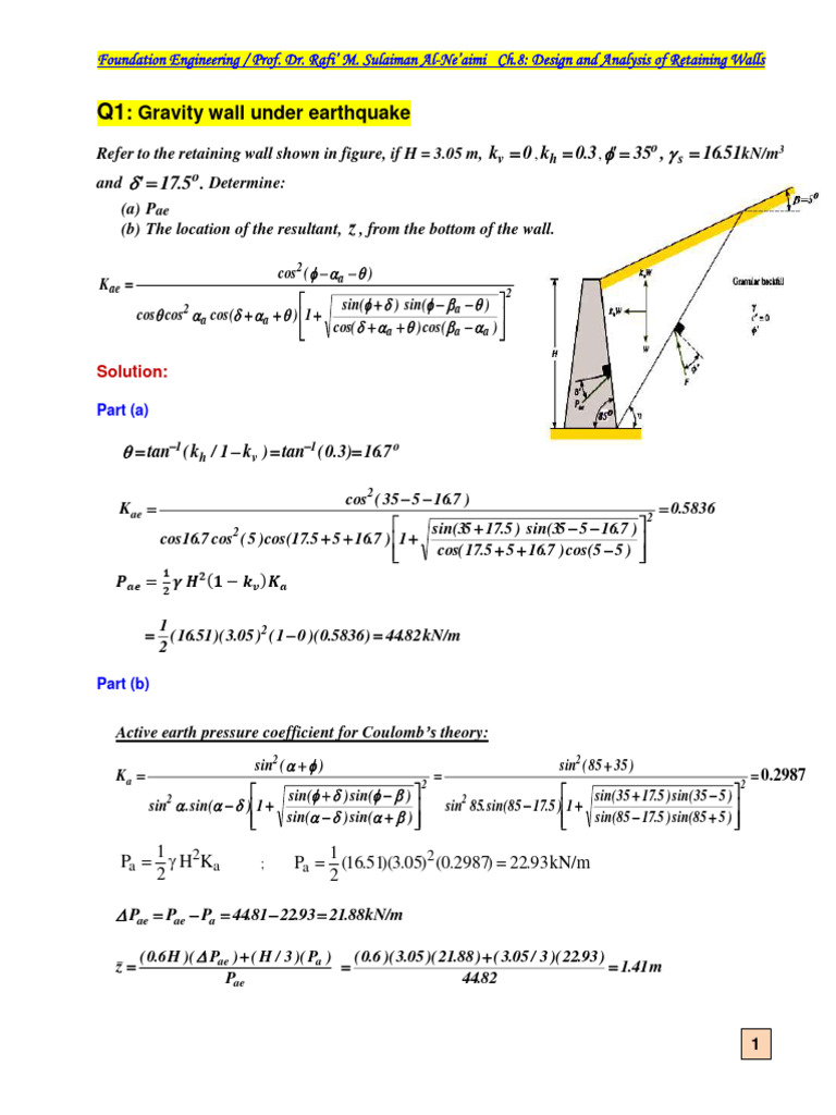 Ch85 Tutorial 1 Retaining Walls Solutions | PDF | Classical Mechanics | Mechanical Engineering