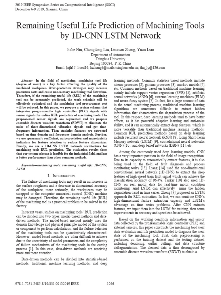 Remaining Useful Life Prediction of Machining Tools by 1D-CNN LSTM ...