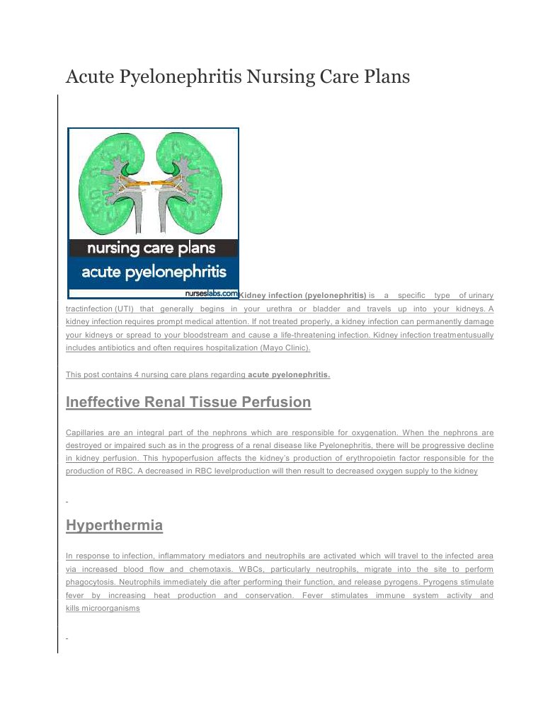 Acute Pyelonephritis Nursing Care Plans