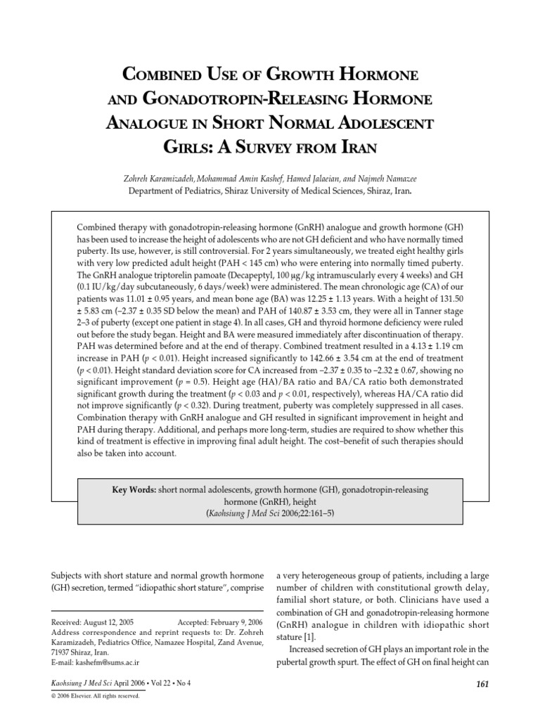 The Kaohsiung J of Med Scie - 2009 - Karamizadeh - Combined Use of Growth Hormone and ...