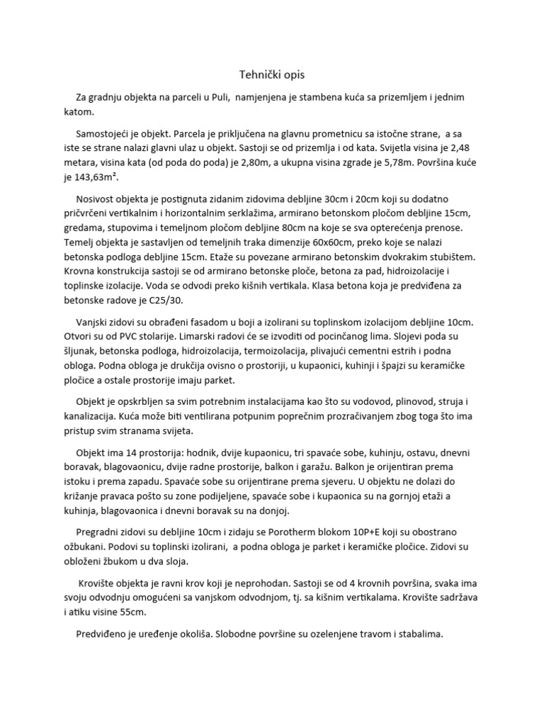 Tehnički Opis Kuca | PDF