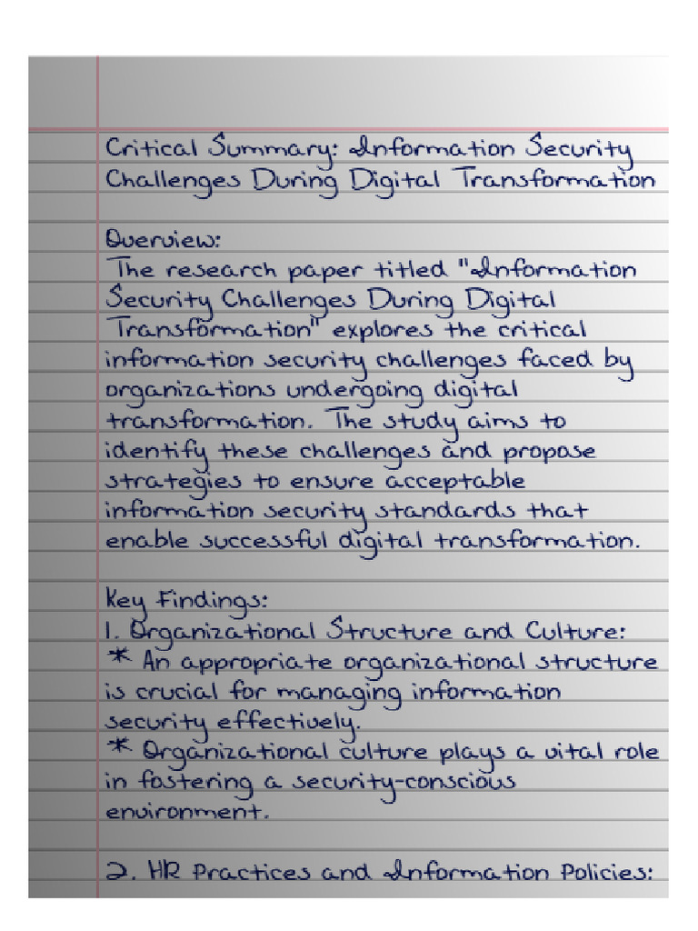 Critical Review (Information Security Challenges During Digital Transformation) | PDF