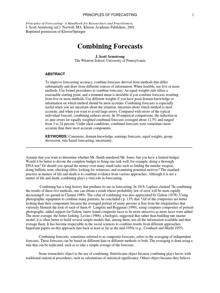 Combining Forecasts J Scott Armstrong Pdf Forecasting Accuracy