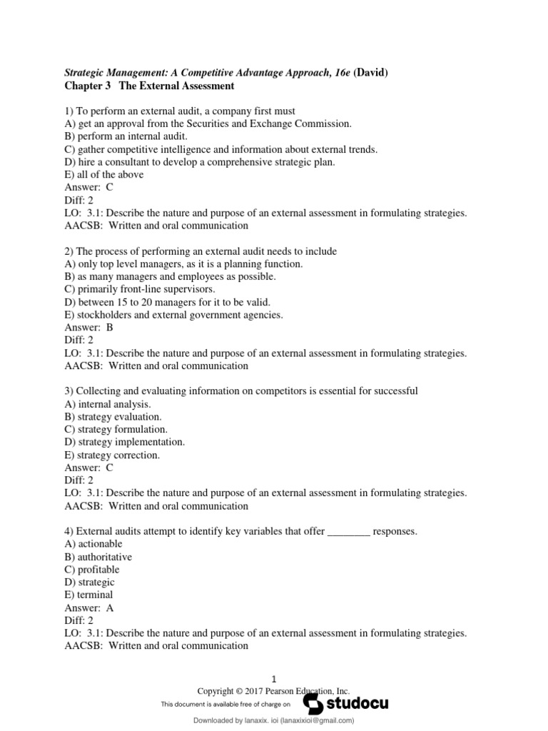 Chapter 7 SM Test | PDF | Strategic Management | Competitive Advantage