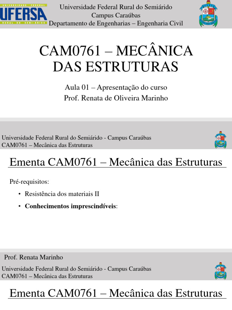 Cam0761 - Mecânica Das Estruturas - Aula 01 | PDF | Engenharia Estrutural | Análise estrutural