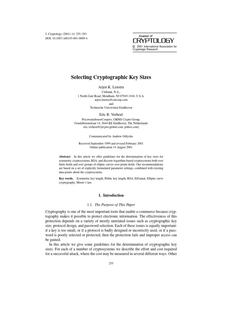 Selecting Cryptographic Key Sizes Download Free Pdf Cryptography Public Key Cryptography 