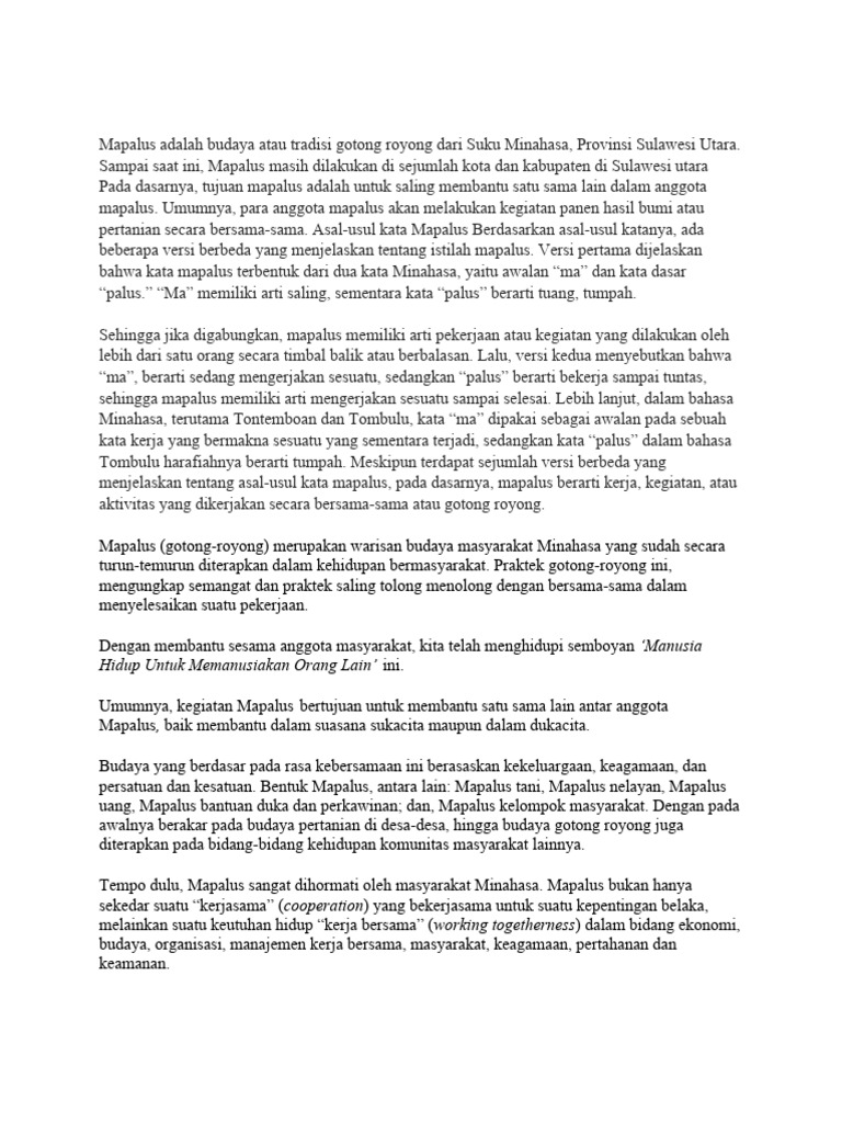 Mapalus Adalah Budaya Atau Tradisi Gotong Royong Dari Suku Minahasa ...