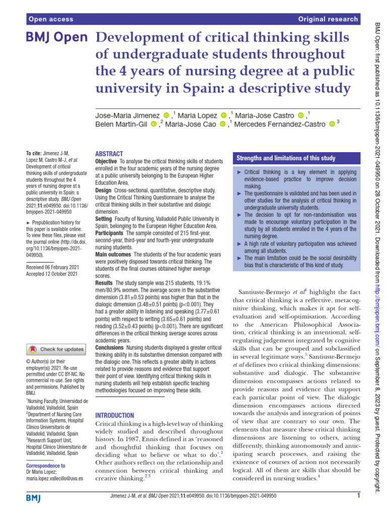 Development of Critical Thinking Skills | PDF | Critical Thinking | Nursing