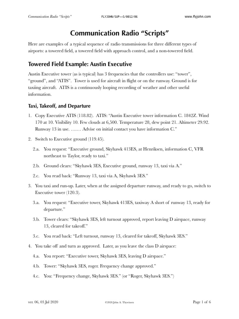 Radio Communication Scripts for Pilots | PDF | Air Traffic Control ...