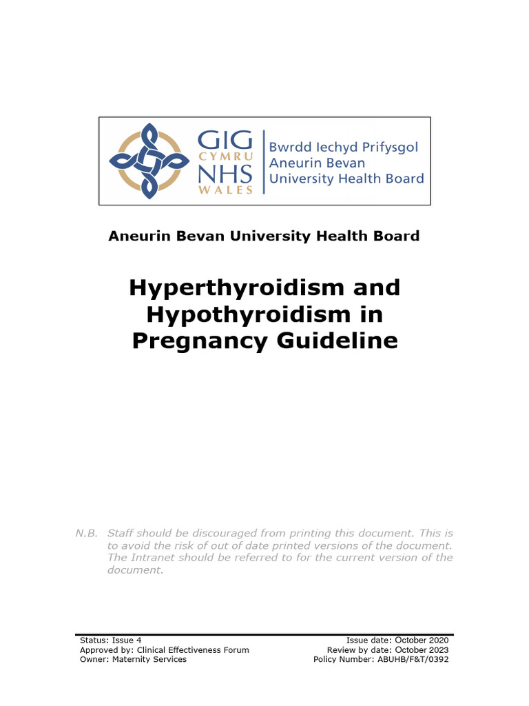 Hyperthyroidism and Hypothyroidiism in Pregnancy, Management of - Aneurin Bevan Guideline (4 ...