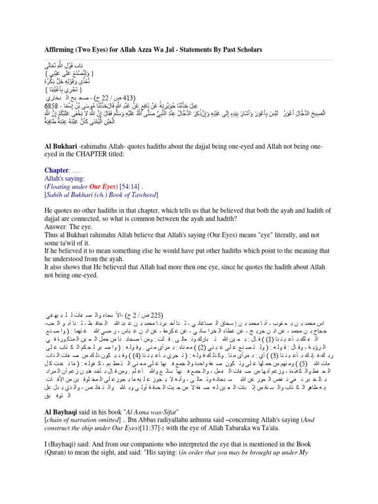 Affirming Allah's Two Eyes | PDF | God In Islam | Hadith