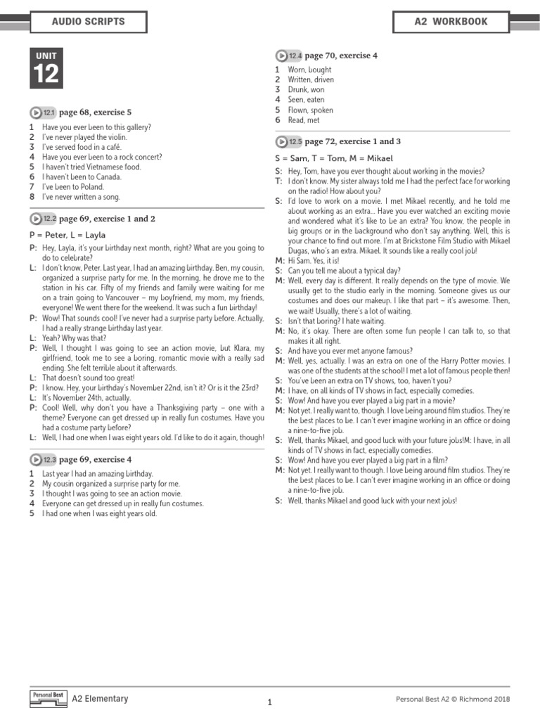 PB AmE A2 WB Audioscript U12 | PDF