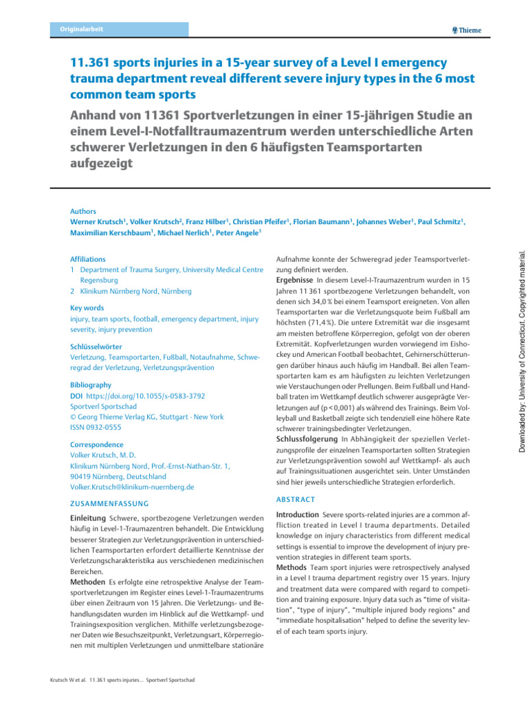 11.361 Sports Injuries in A 15-Year Survey of A Level I Emergency ...