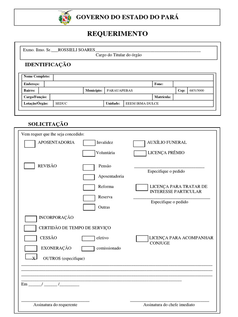 REQUERIMENTO PADRAO em Branco - 071015 | PDF