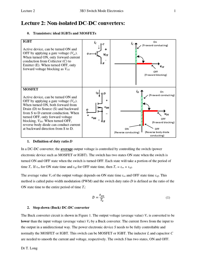 Lecture 2: Non-Isolated DC-DC Converters:: 0. Transistors: Ideal Igbts and Mosfets Igbt | PDF ...