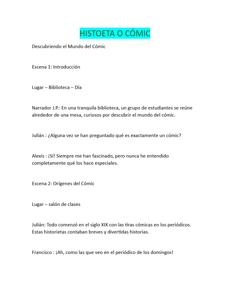 Guión de Literatura (Historieta o Cómic) | PDF | Cómics