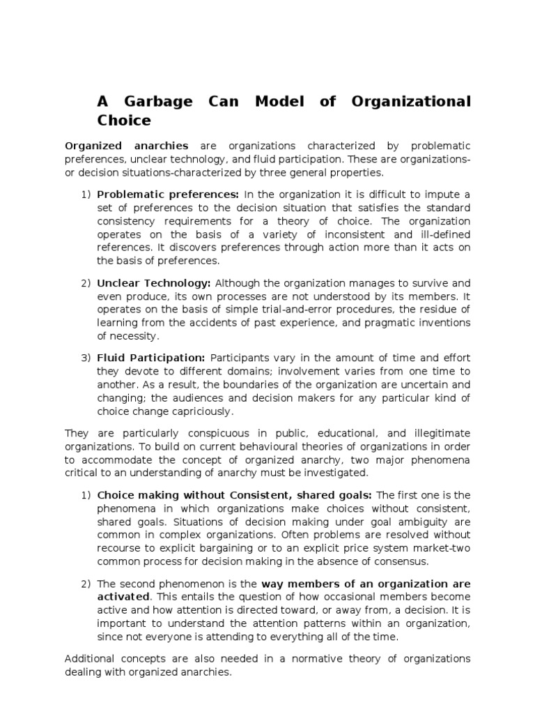 A Garbage Can Model - Summary | PDF | Decision Making | Organizational ...