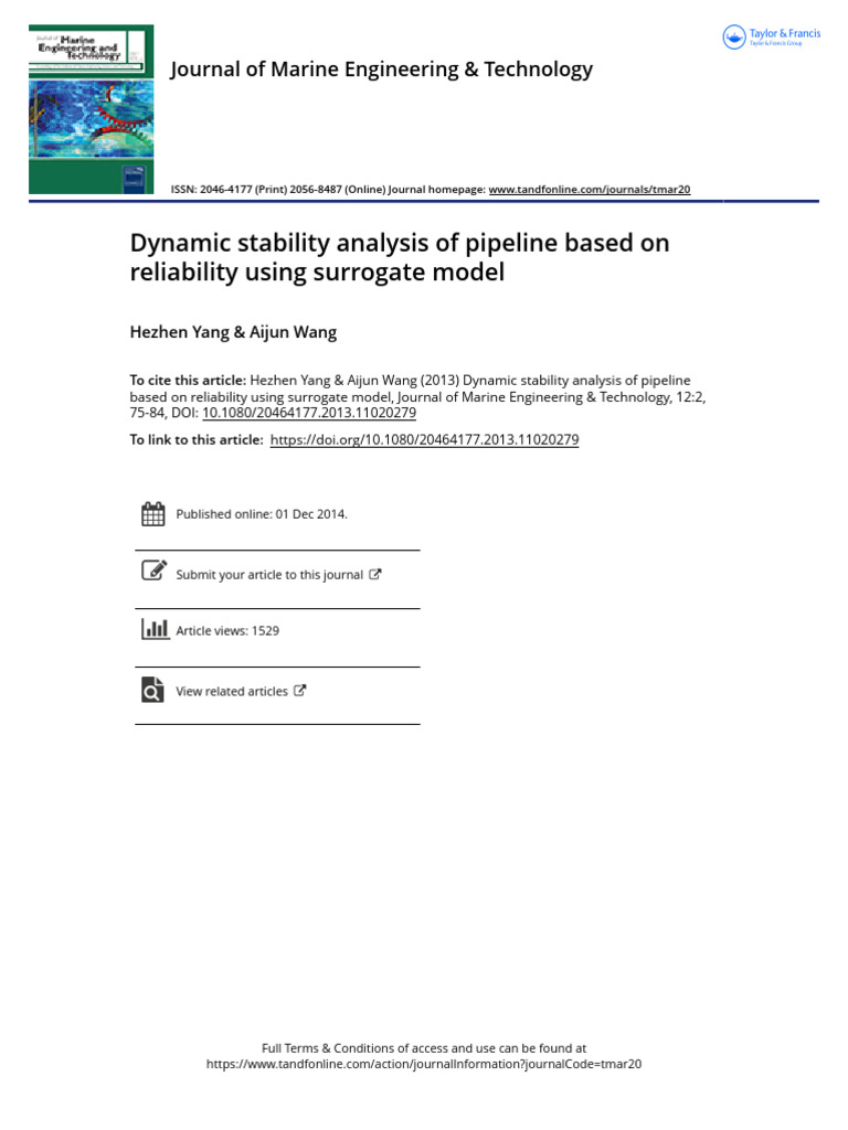 Dynamic Stability Analysis of Pipeline Based On Reliability Using ...