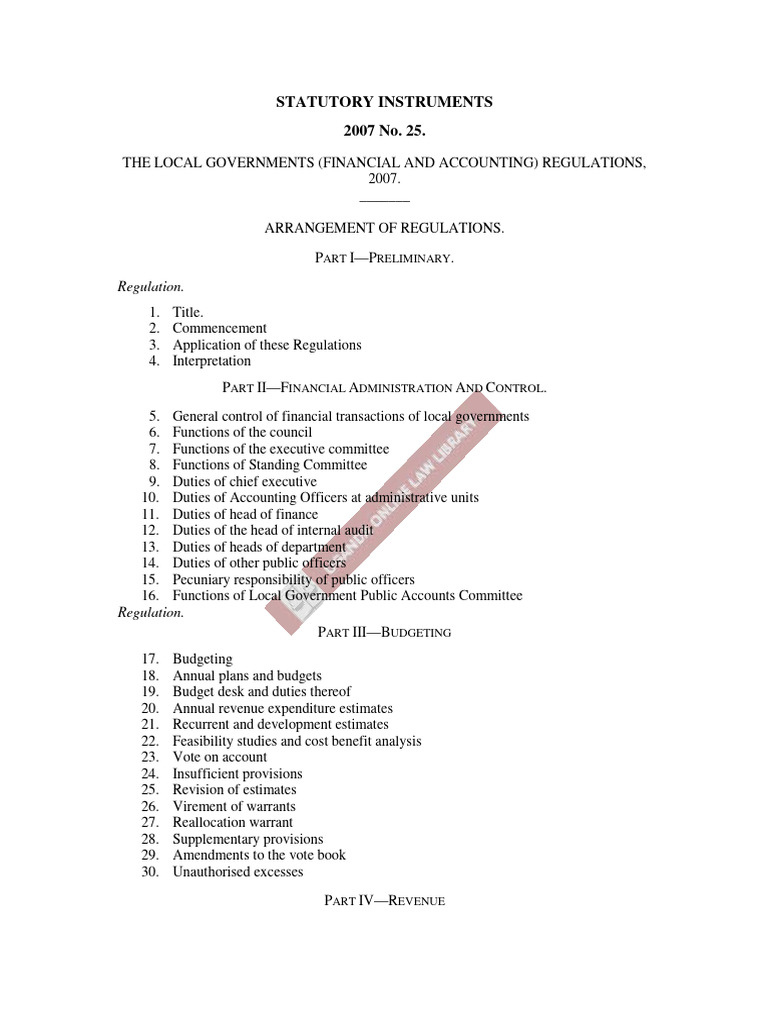 The Local Governments (Financial and Accounting) Regulations, 2007 SI ...