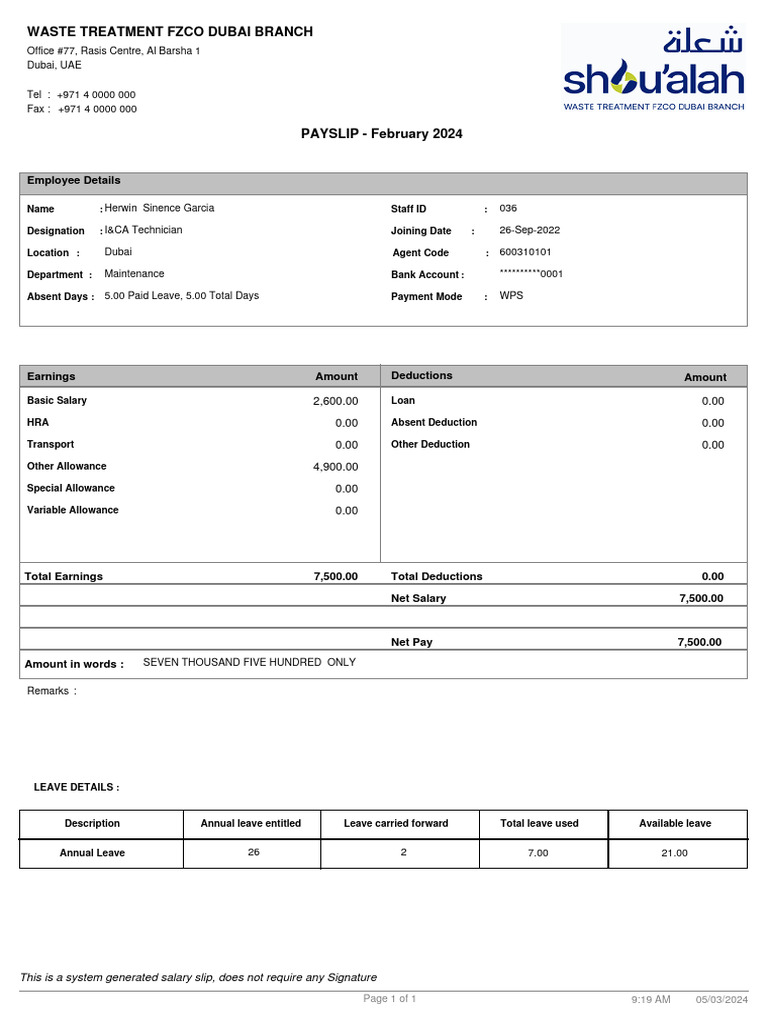 Waste Treatment Fzco Dubai Branch Employee Details PDF Salary